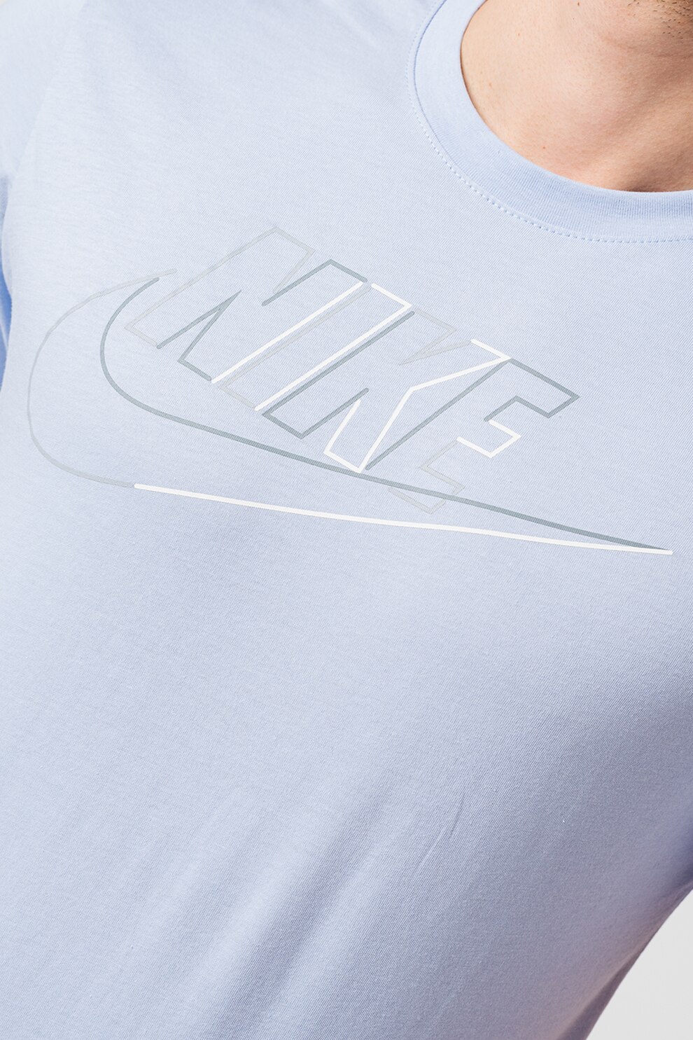 Nike, Памучна тениска Swoosh Sportswear с лого, Прашно синьо, M - eMAG.bg