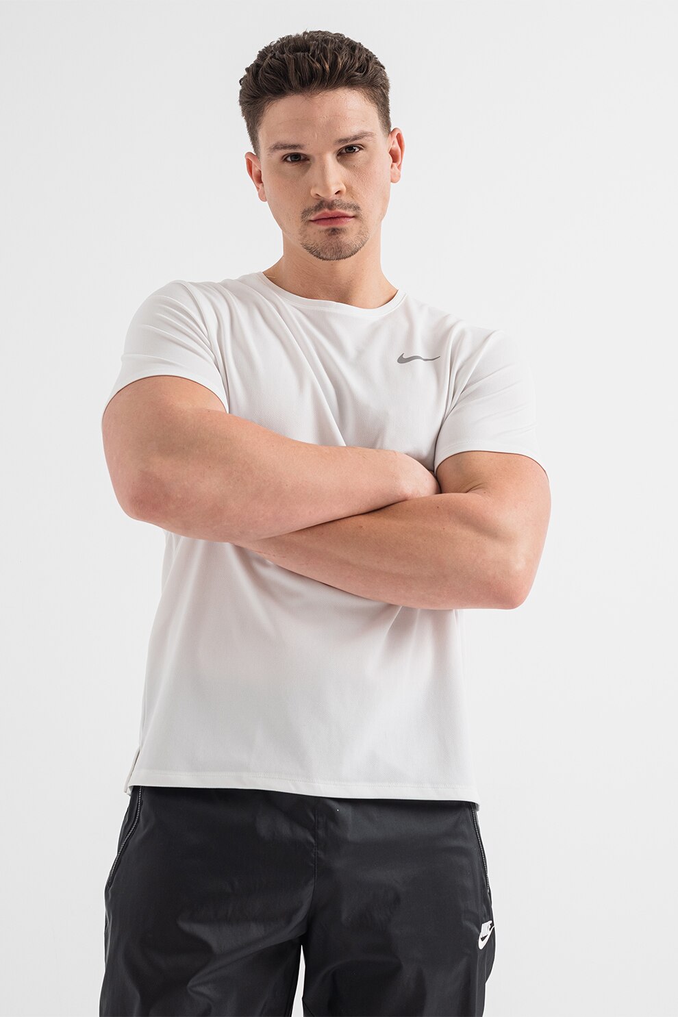 Nike, Тениска за бягане Dri-FIT UV Miler, Бял, Тъмносребрист, 2XL - eMAG.bg