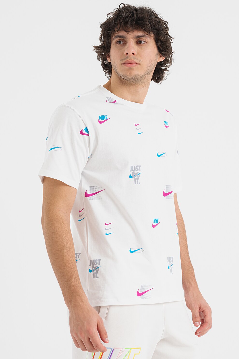 Nike, Тениска Max90 с овално деколте и лого, Бял, Син, L - eMAG.bg