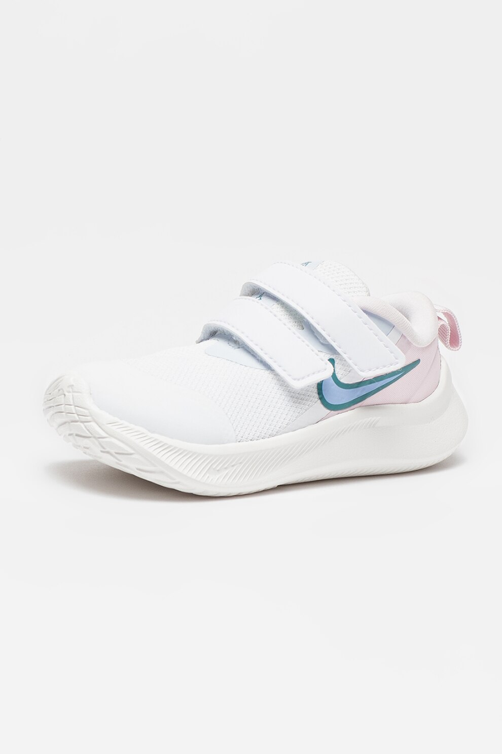 Nike, Pantofi sport cu velcro si insertii de plasa Star Runner 3, Alb, Roz pastel, 22 EU - eMAG.ro