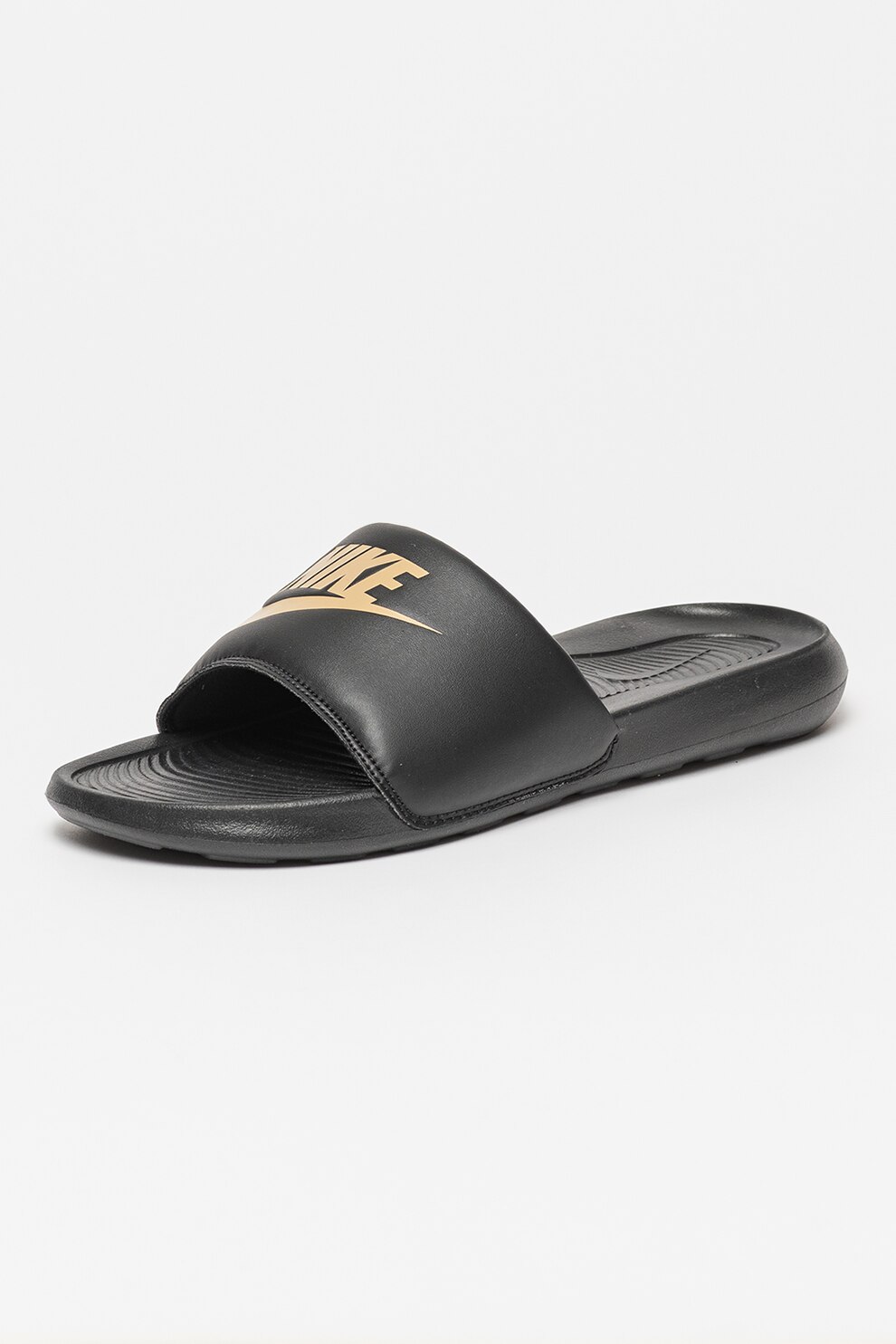 Nike, Papuci cu imprimeu logo Victori, Auriu, Negru, 11 - eMAG.ro