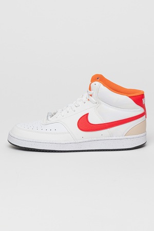 Nike, Pantofi sport mid-high de piele ecologica Court Vision, Rosu, Alb ...