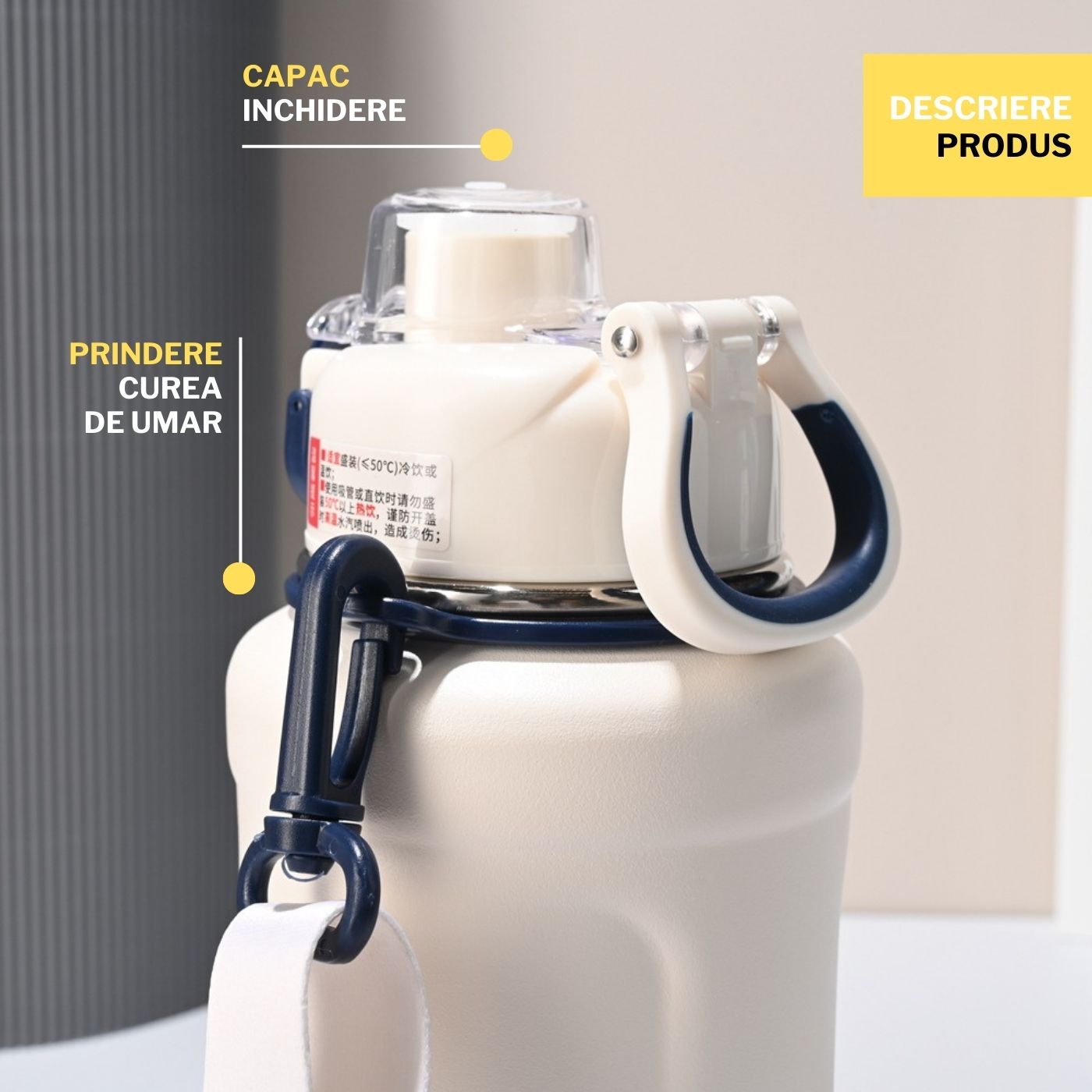 Sticla sport tip termos pentru fitness - 750ml, recipient inox, 6 ...