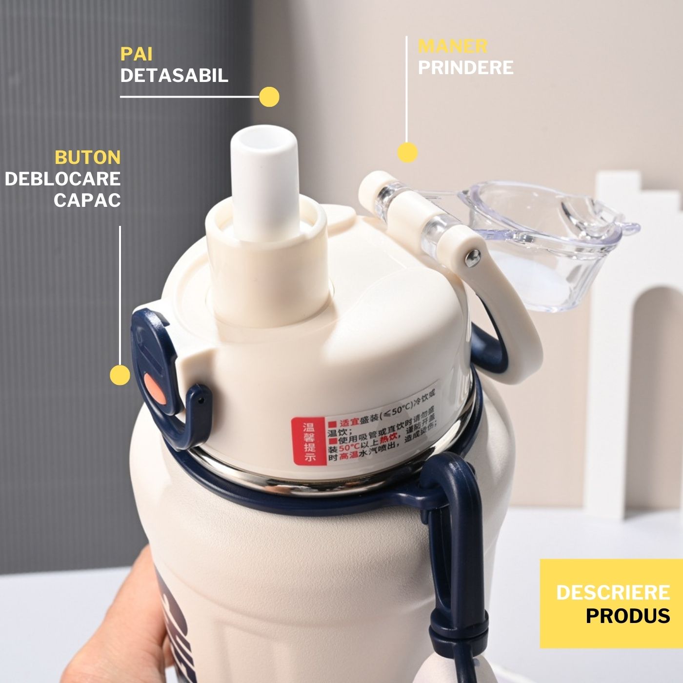 Sticla sport tip termos pentru fitness - 750ml, recipient inox, 6 ...