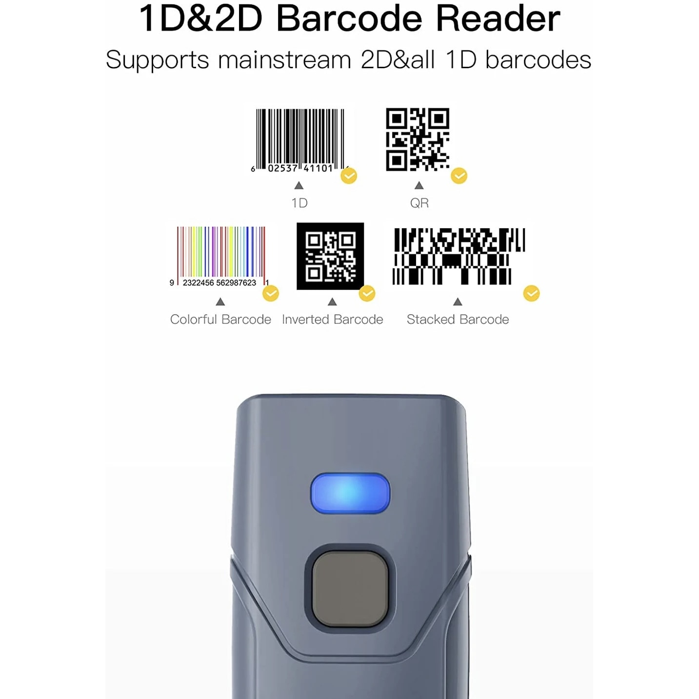 Scanner portabil de coduri de bare 1D 2D Bluetooth® 5.0 cu o raza de ...