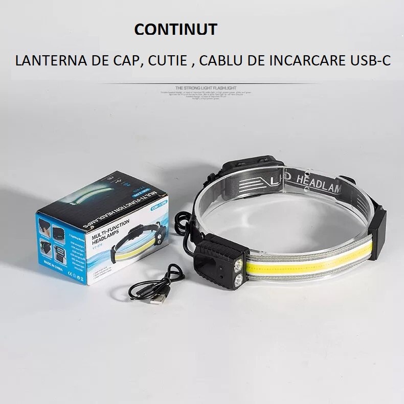 Lanterna de cap Ultradion LED 350 lumeni cu sursa banda 1 x COB Ultra ...