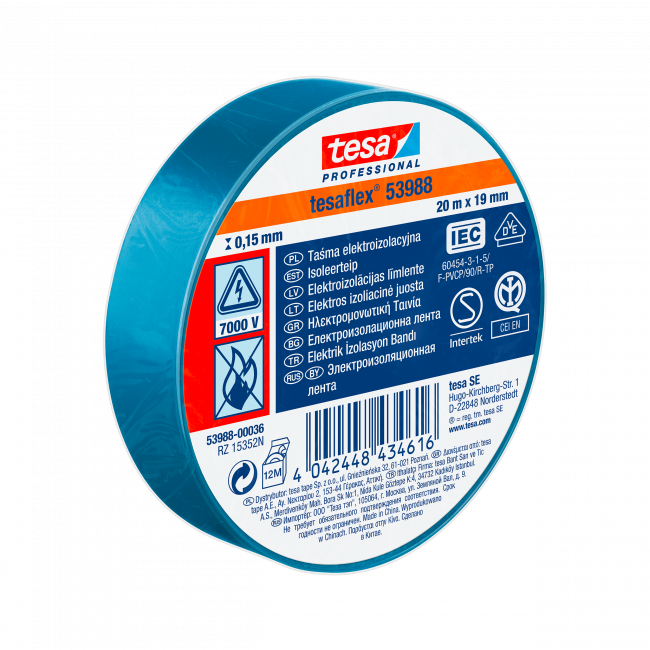 Banda izolatoare, Tesa, 20m, 19mm, Albastru - eMAG.ro