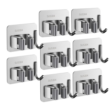 Set 8 cuiere cu suport pentru mop, TopGearWorld, Adeziv, Otel ...