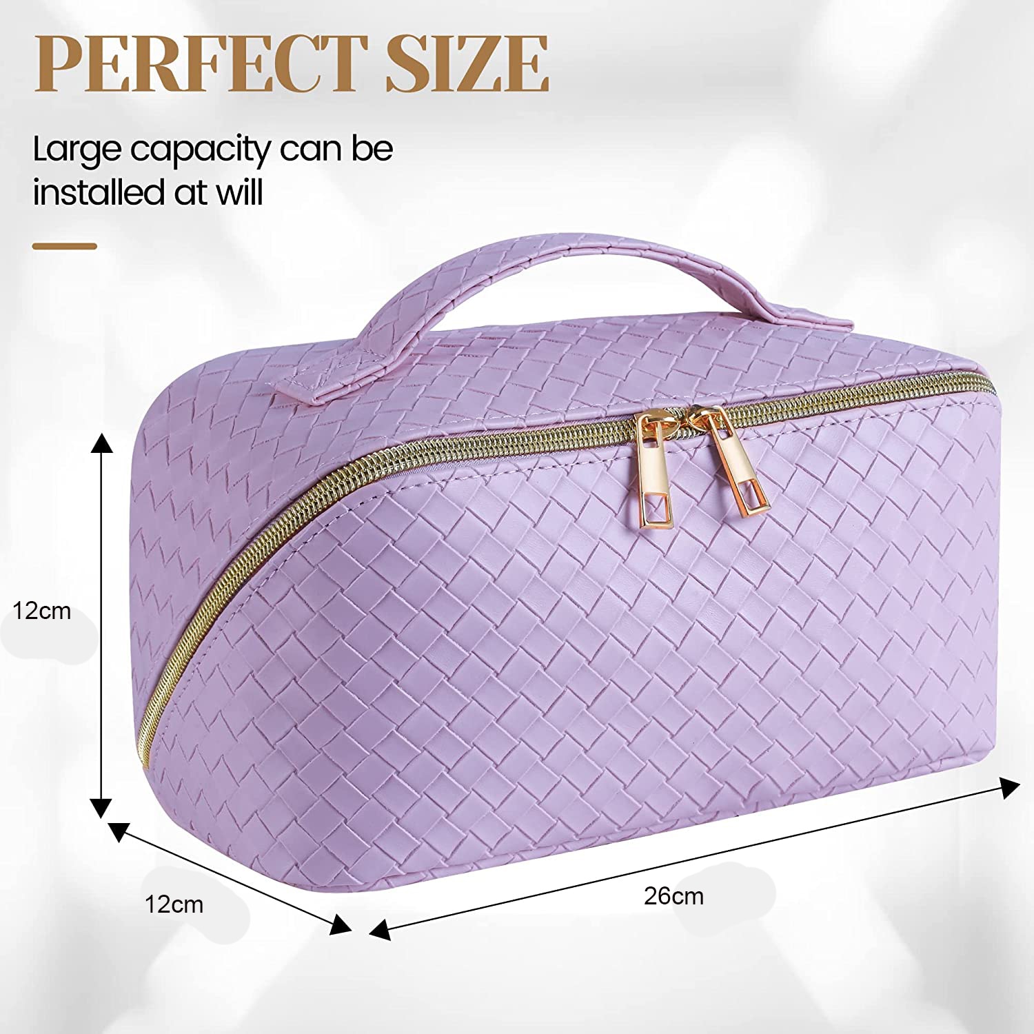 Geanta cosmetica, din piele PU, cu maner, 26X12X12cm, Mov - eMAG.ro