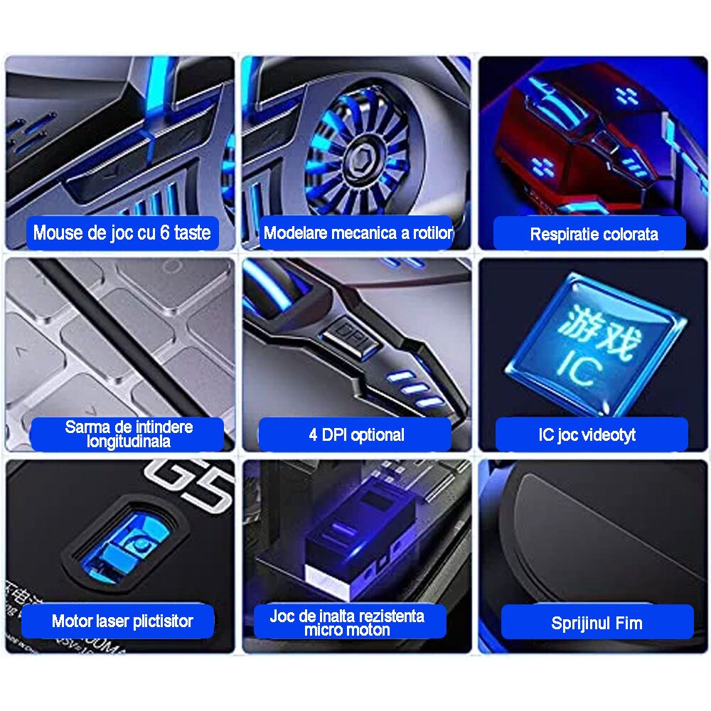 Mouse Gaming, Vaxiuja, 3200 DPI, 6 Butoane, Lungime cablu 1.5m, RGB ...