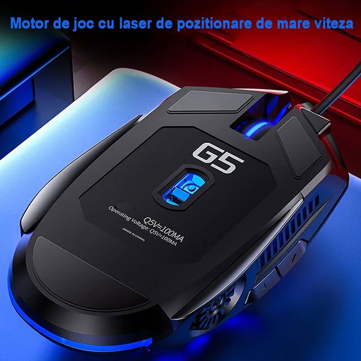 Mouse Gaming, Vaxiuja, 3200 DPI, 6 Butoane, Lungime cablu 1.5m, RGB ...