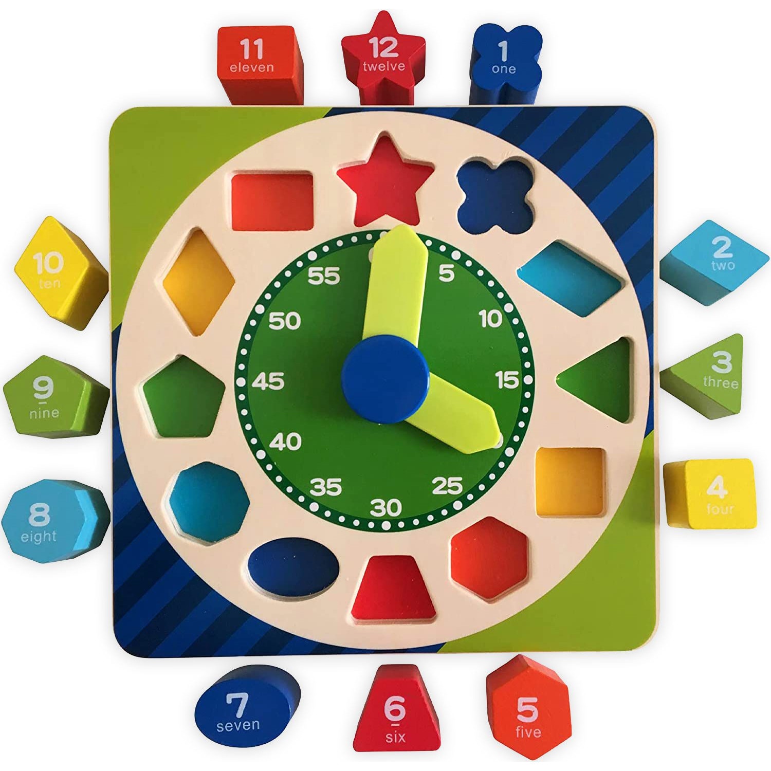 Joc educativ de sortare Montessori, Ceasul din lemn cu forme geometrice ...
