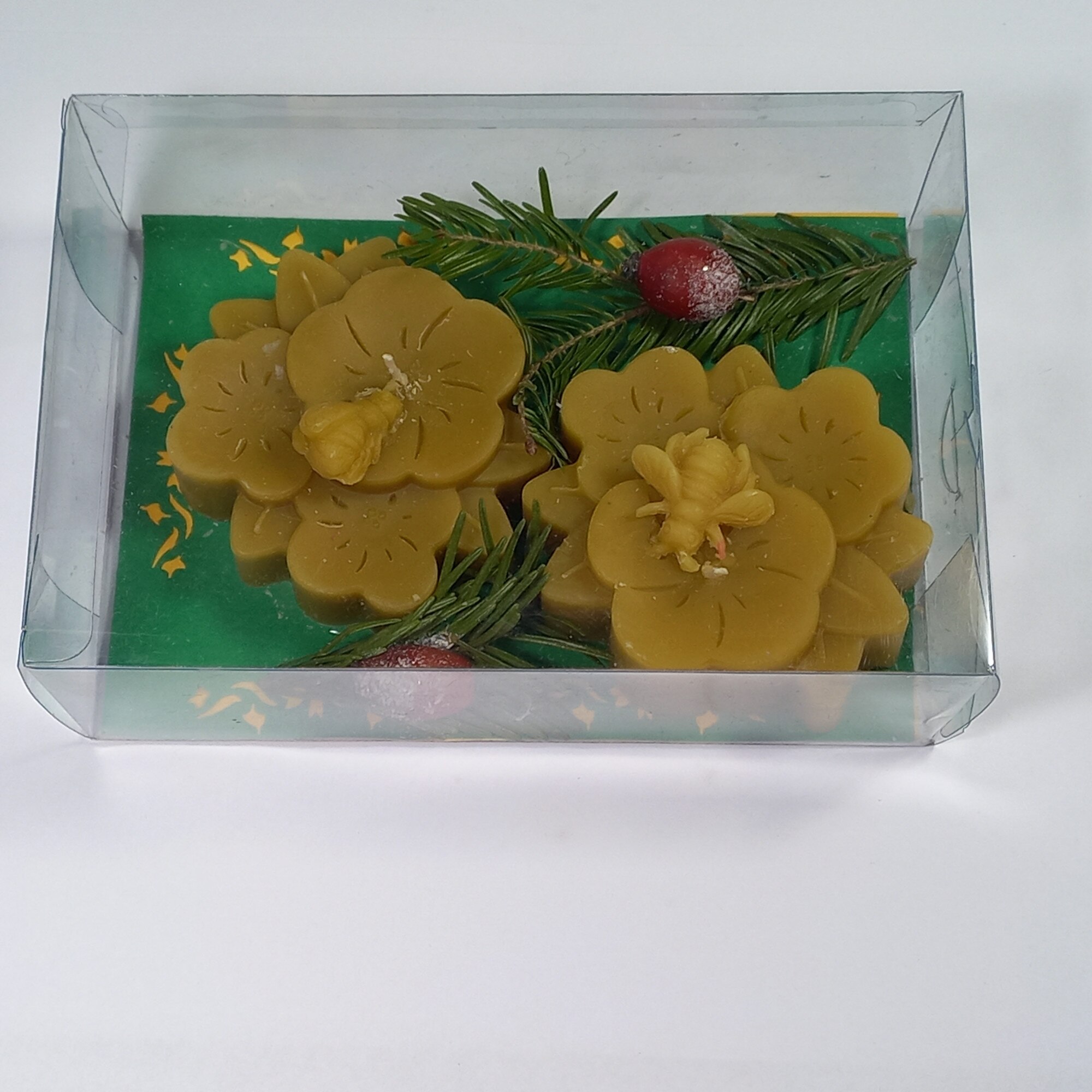 Set 2 lumanari decorative, in forma de flori, ceara de albine, cutie ...