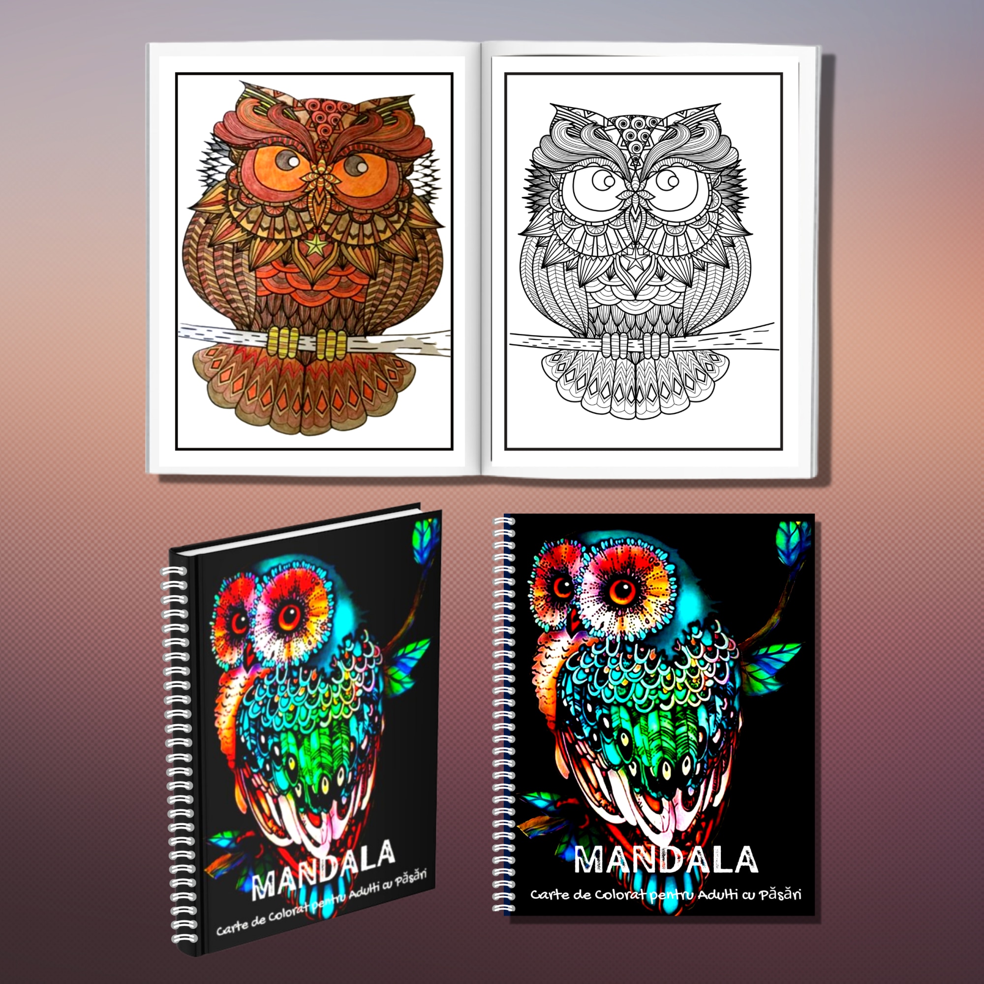 Carte de Colorat pentru Adulti, Mandala cu Pasari si Set 12 Creioane ...