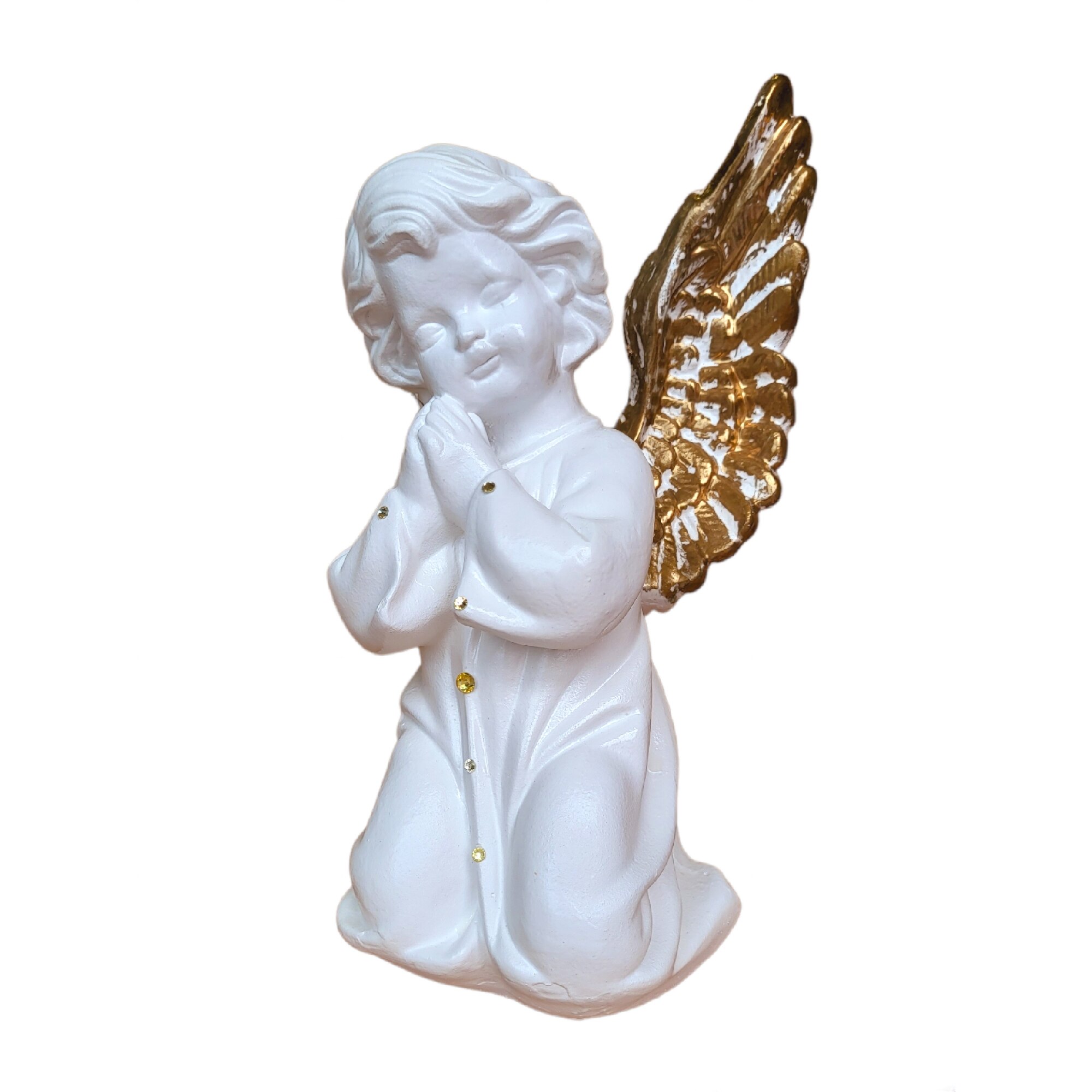 Statueta Inger care se roaga, alb/auriu, realizata manual, inaltime 29 ...