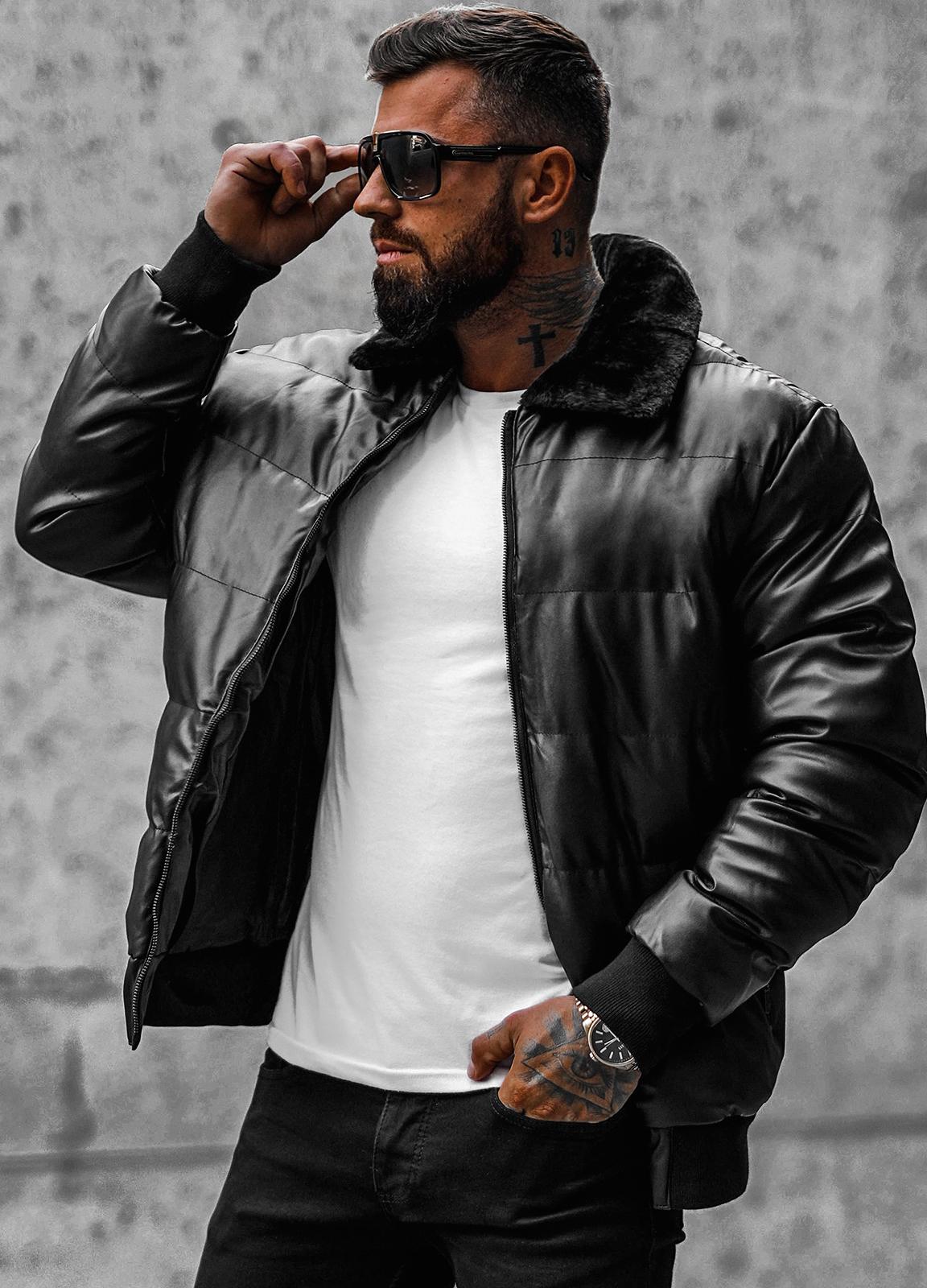 Geaca de piele barbati neagra OZONEE O/M795 XL - eMAG.ro