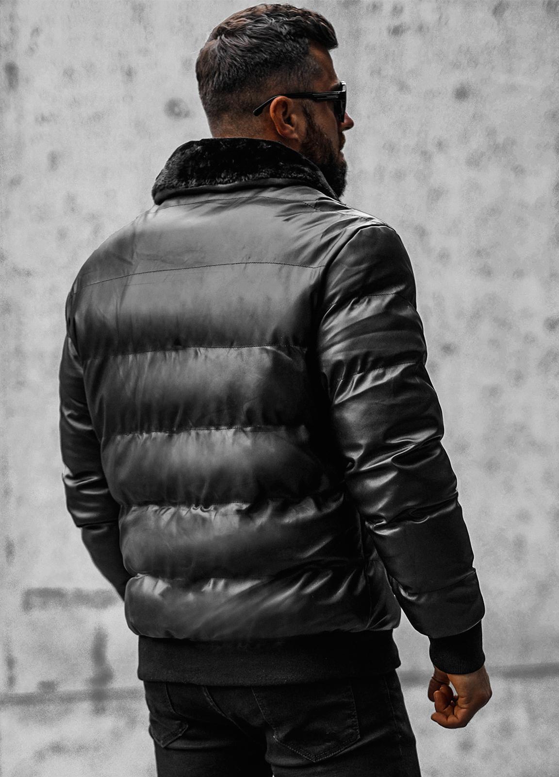 Geaca de piele barbati neagra OZONEE O/M795 XL - eMAG.ro