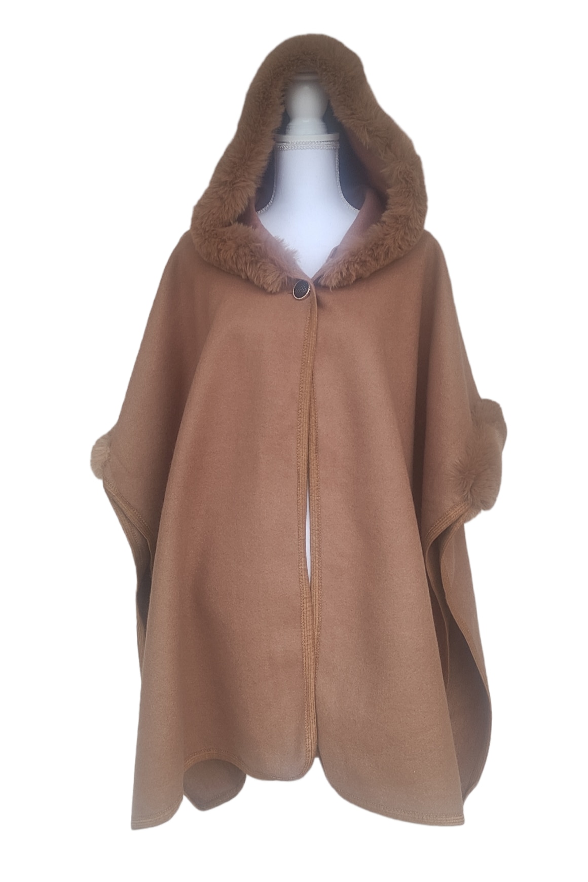 Poncho dama cu gluga si blanita sintetica, bej, marime unica, 80 x 100 ...