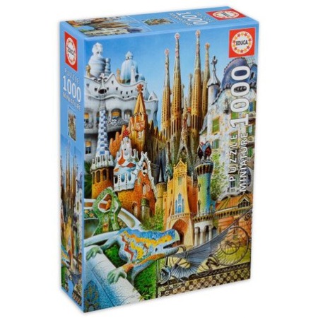 Puzzle Educa de 1000 piese mini - Colaj, cladirile lui Gaudi, miniatura ...