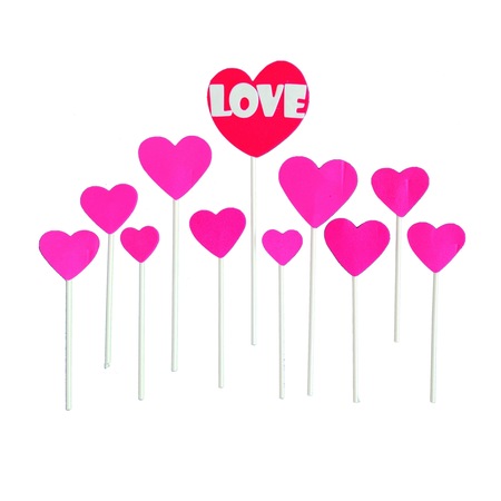 Set 11 decoratiuni pentru tort cu inimioare, Love, din plastic, QT9535 ...