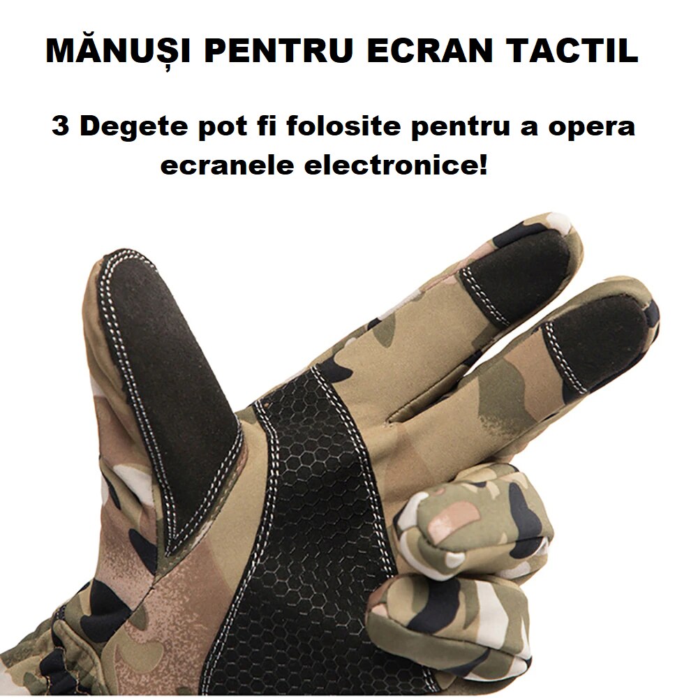 Manusi de Iarna, Marime L, Tactice, Camuflaj cu Interior din Lana Fina ...