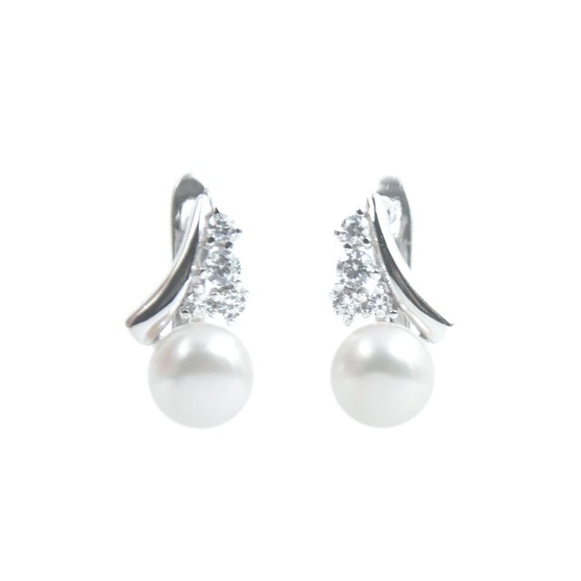 Cercei din argint 925 rodiat, cu zirconiu alb, model cu perla si cristale - eMAG.ro