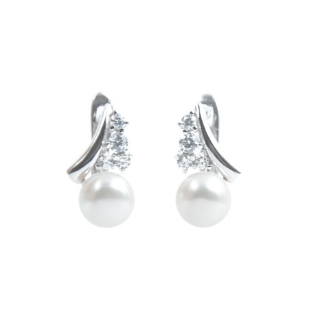 Cercei din argint 925 rodiat, cu zirconiu alb, model cu perla si cristale - eMAG.ro