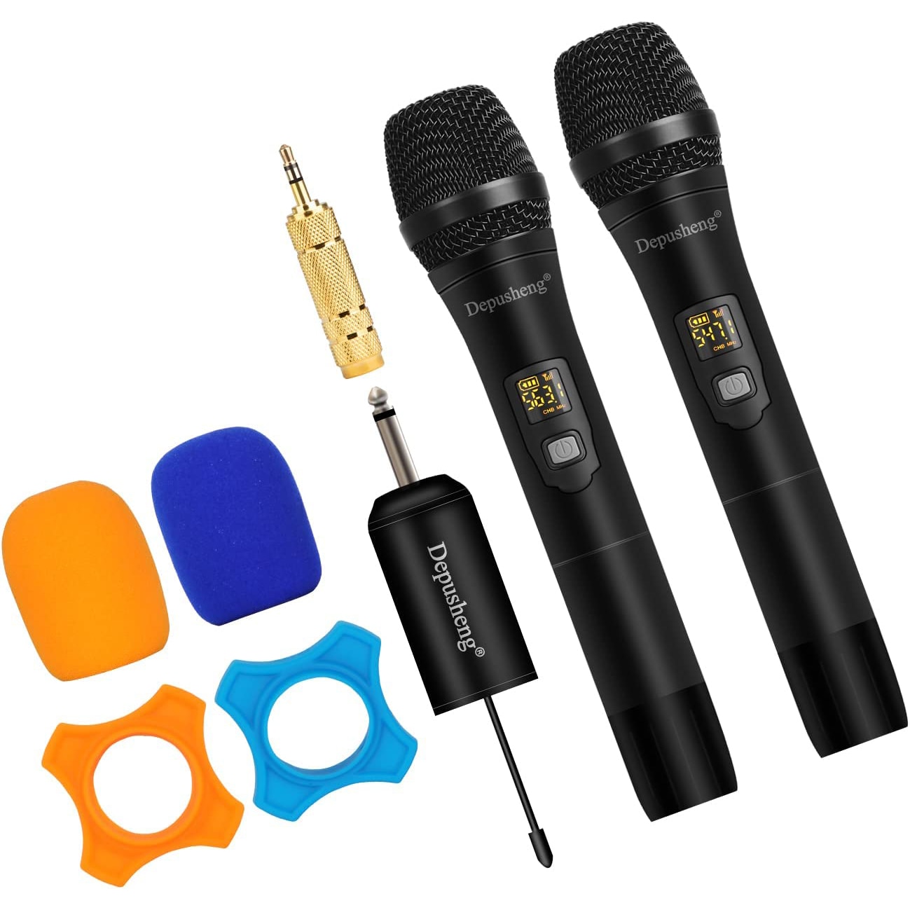 Set 2 microfoane wireless Depusheng W2, Receiver wireless, Afisaj LED ...