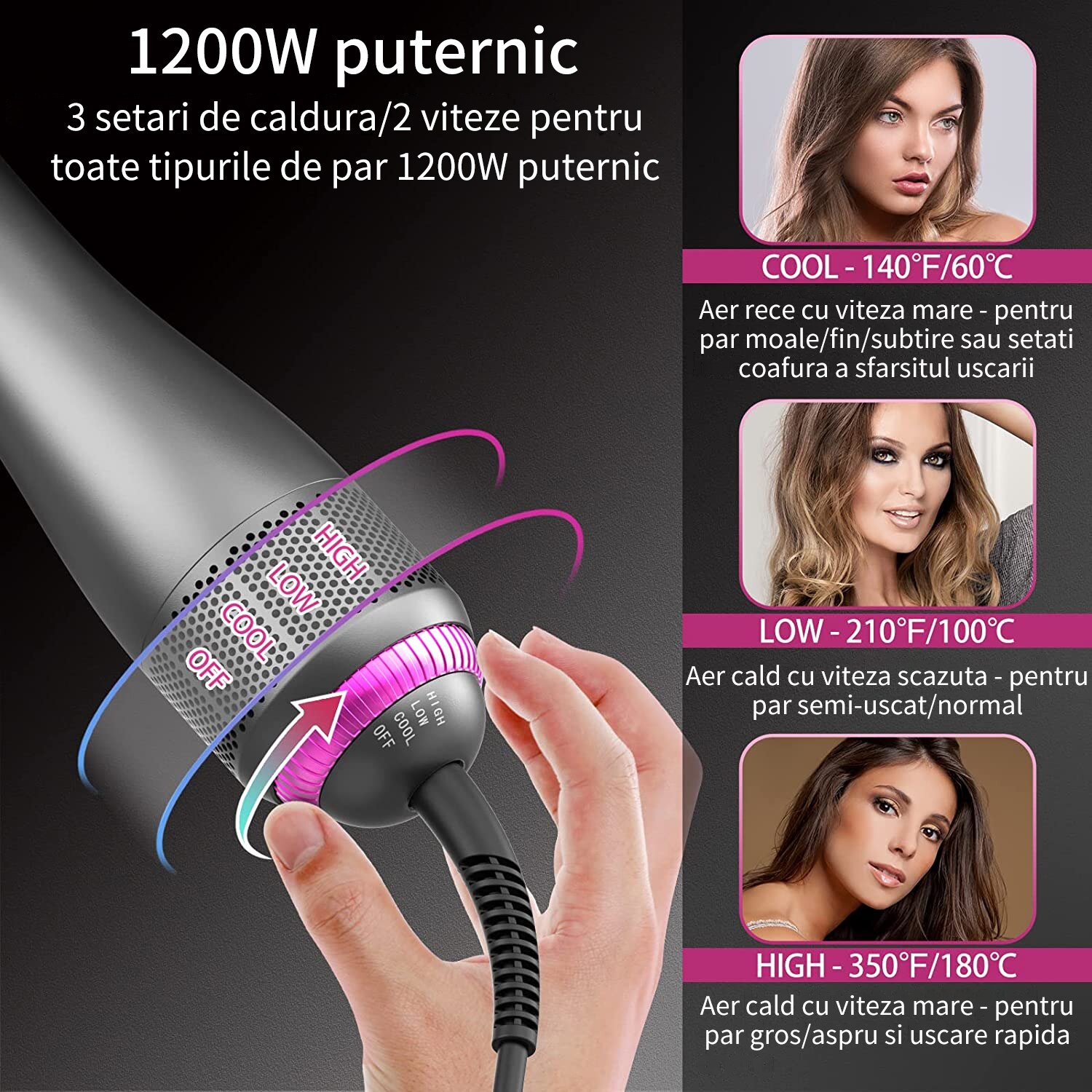 Perie de indreptat parul, Gomunly, 3 trepte de temperatura 60-180°C ...