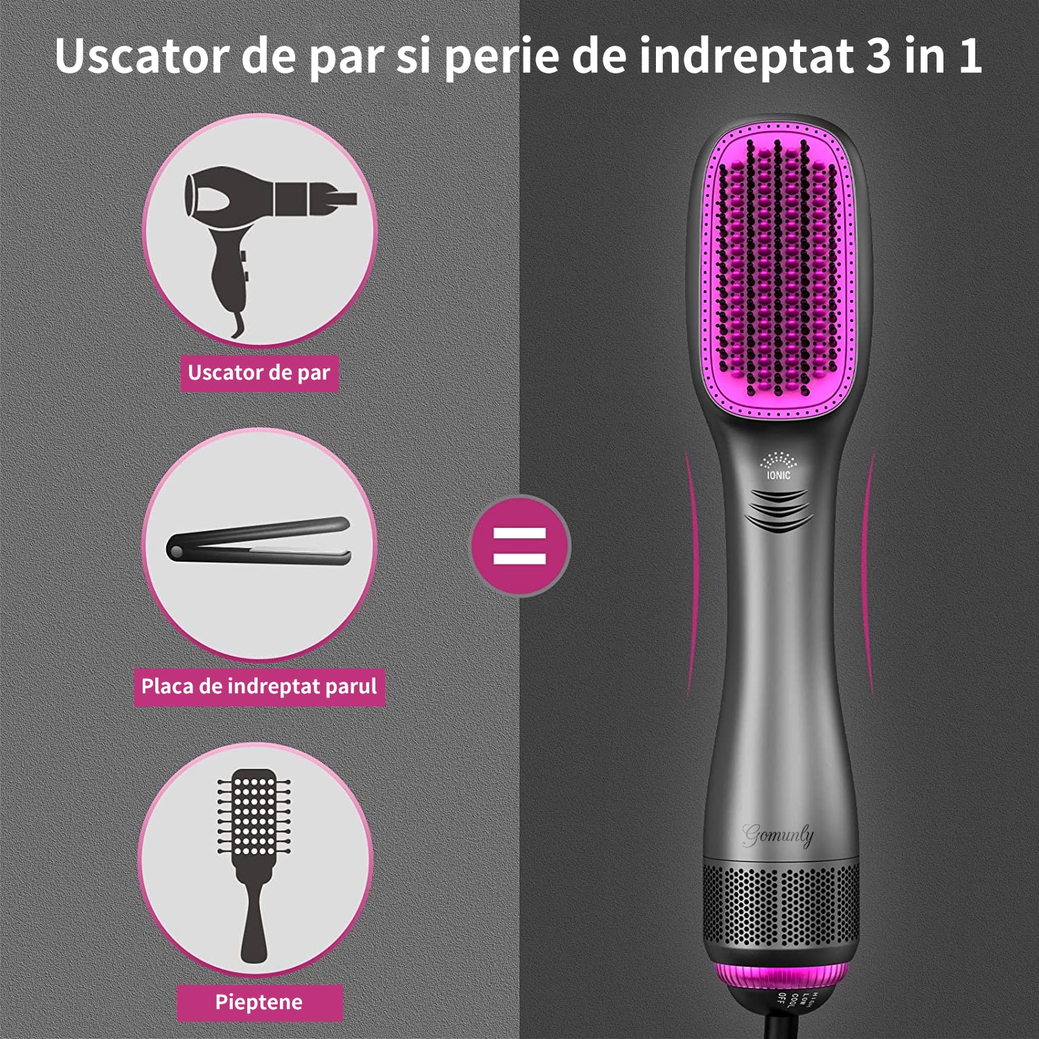 Perie de indreptat parul, Gomunly, 3 trepte de temperatura 60-180°C ...