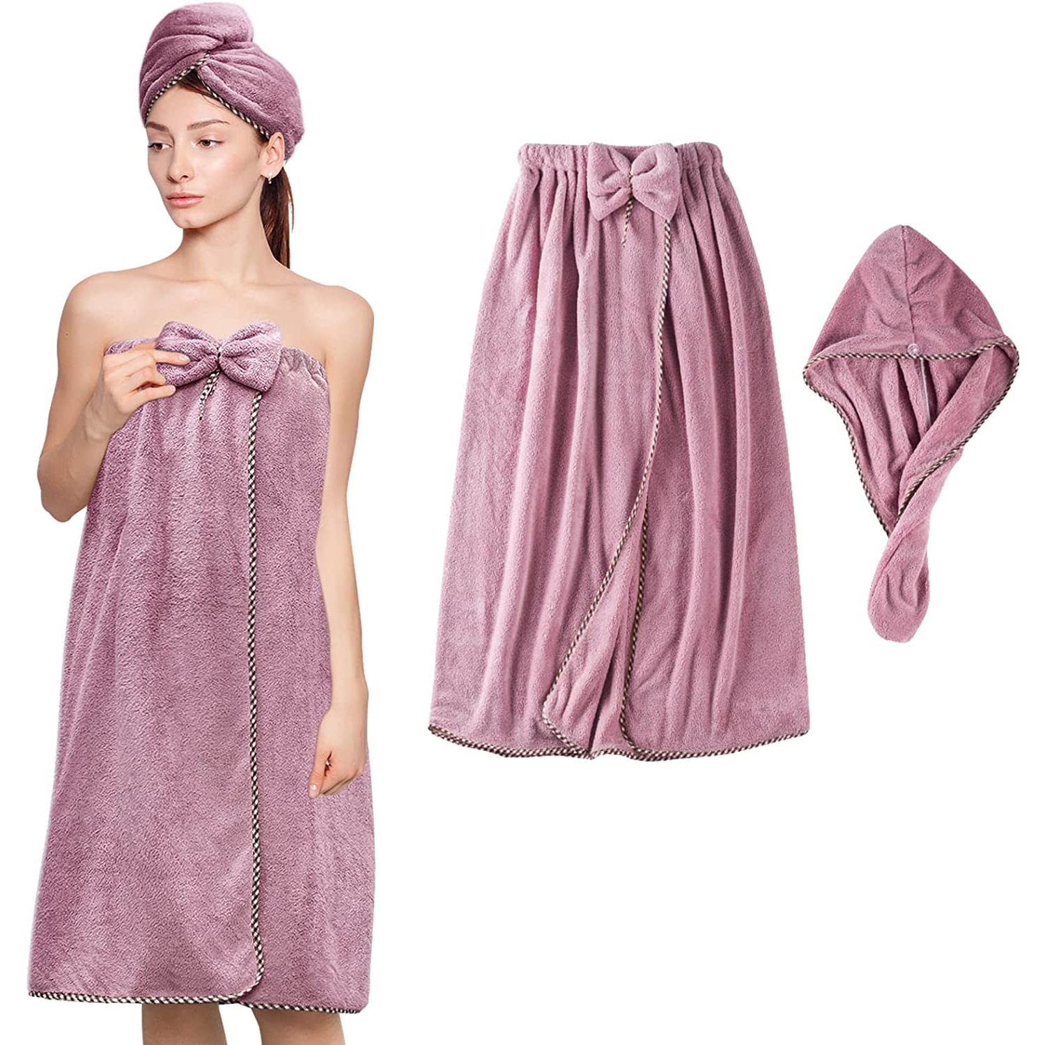 Set prosoape baie femei, Ajustabil, Super absorbant, Microfibra, Roz ...