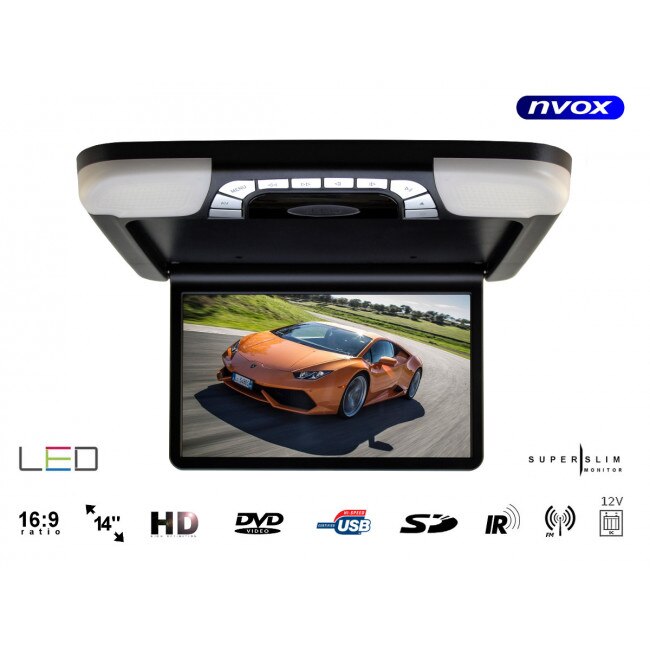 Monitor auto LCD suspendat de tavan, Nvox, 14 inch, HD, DVD, USB, SD ...