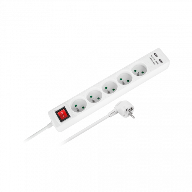 Prelungitor de alimentare, Rebel, 5 prize + 2 prize USB, Cu comutator ...