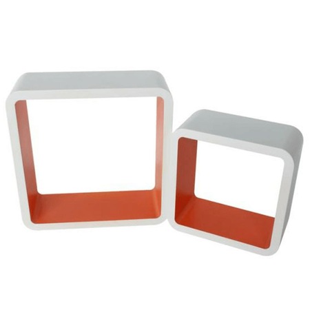 Set 2 cuburi perete colorate, 26/20x26/20x10 cm MDF Alb/Portocaliu ...
