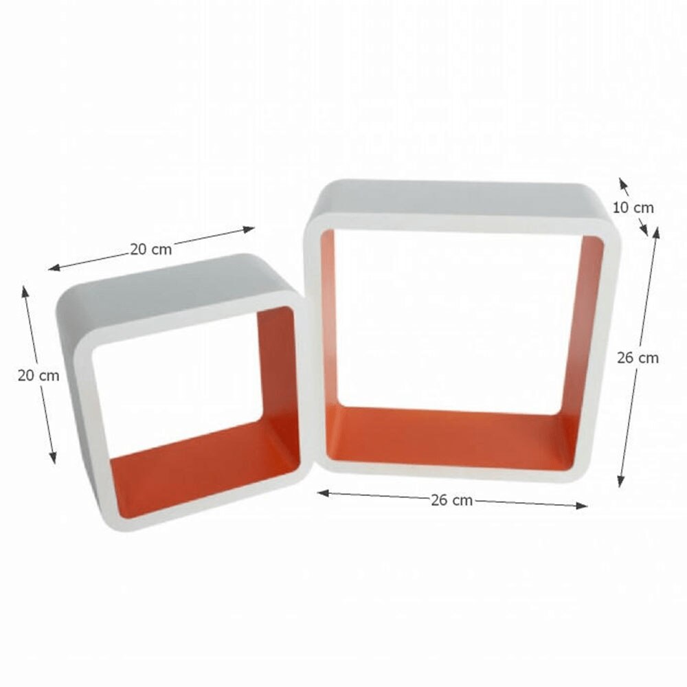 Set 2 cuburi perete colorate, 26/20x26/20x10 cm MDF Alb/Portocaliu ...