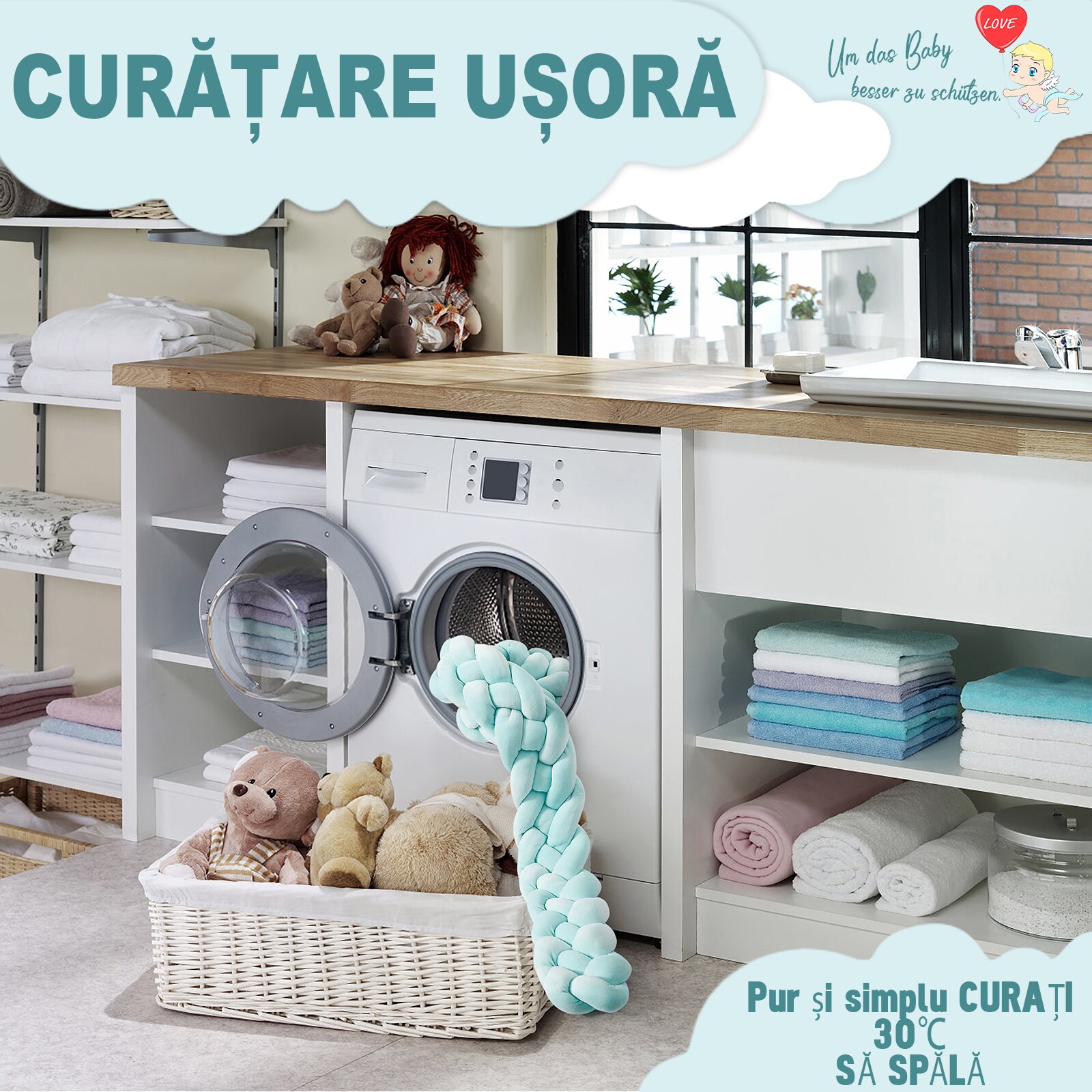 Protectie laterala patut bebe, Digz, Antialergic, 3m, Turcoaz - eMAG.ro