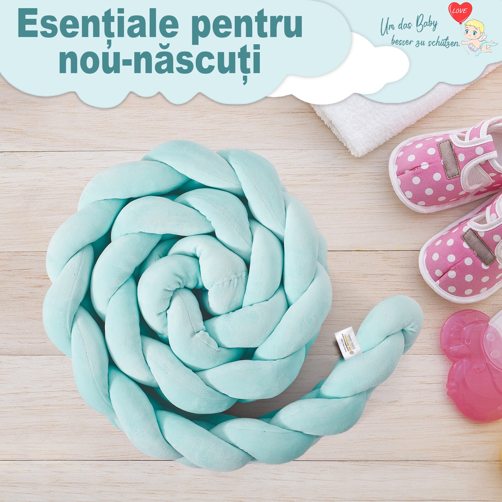 Protectie laterala patut bebe, Digz, Antialergic, 3m, Turcoaz - eMAG.ro