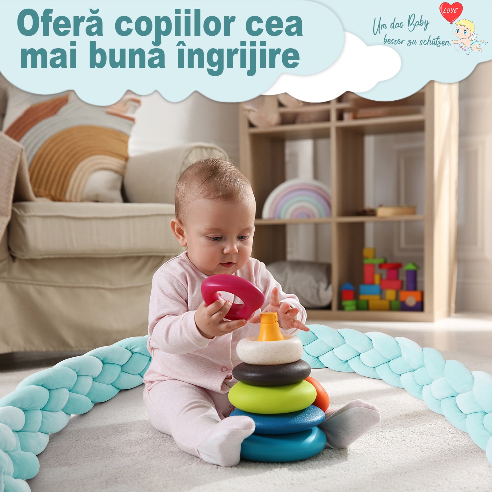 Protectie laterala patut bebe, Digz, Antialergic, 3m, Turcoaz - eMAG.ro