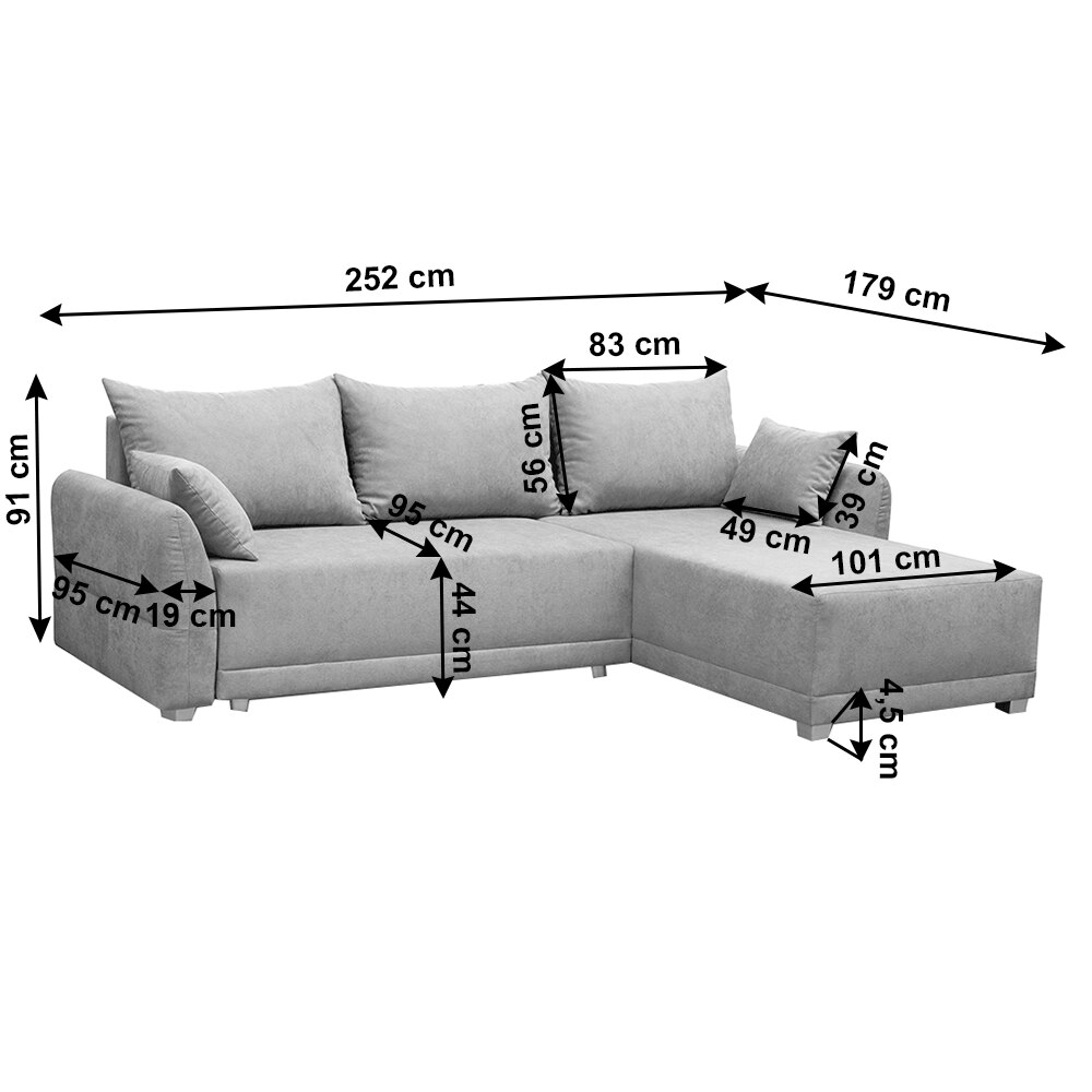 Karlota сив разтегателен ъгъл 252x179x91 см - eMAG.bg