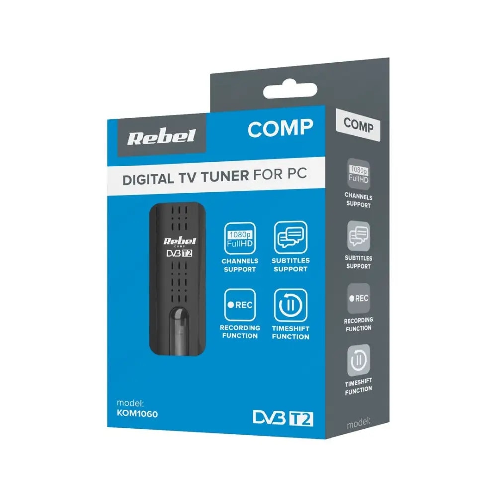 Rebel TV Tuner PC-hez, USB 2.0, DVB-T2, fekete - eMAG.hu