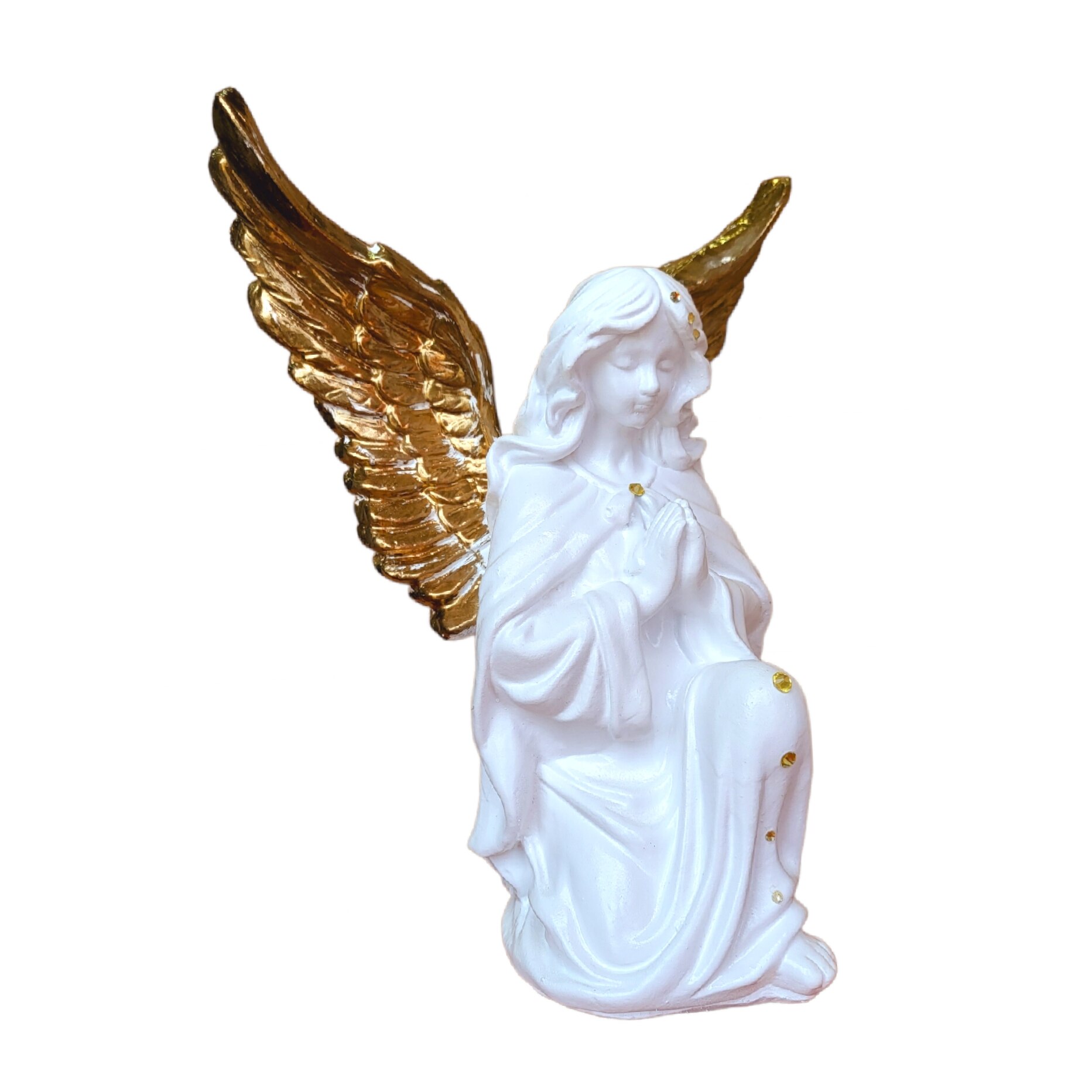 Statueta Inger care se roaga, alb perlat/auriu, realizata manual ...