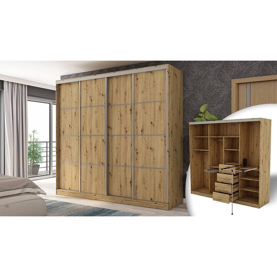 Dulap Glisant cu oglinda, Meblast, Placa Laminata, Maro, 260x240x65cm ...