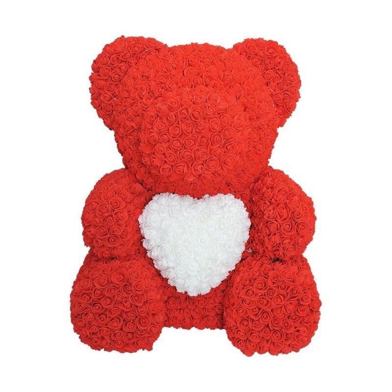 Ursulet cu inima din trandafiri de spuma, 70cm, cutia inclusa, rosu ...