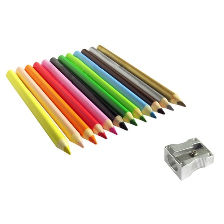 Set creioane colorate cu ascutitoare, Zola, 12 bucati, triunghiulare ...
