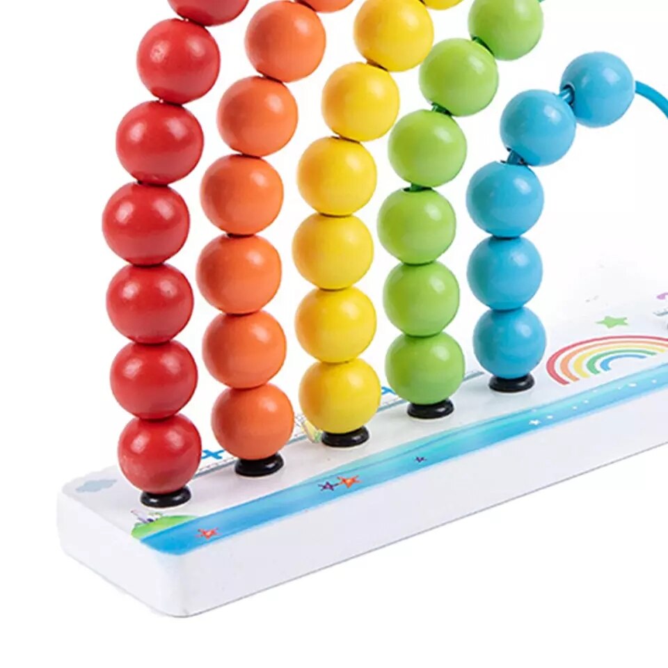 Numaratoare Curcubeu din lemn, Abac cu bile colorate, multicolor ...