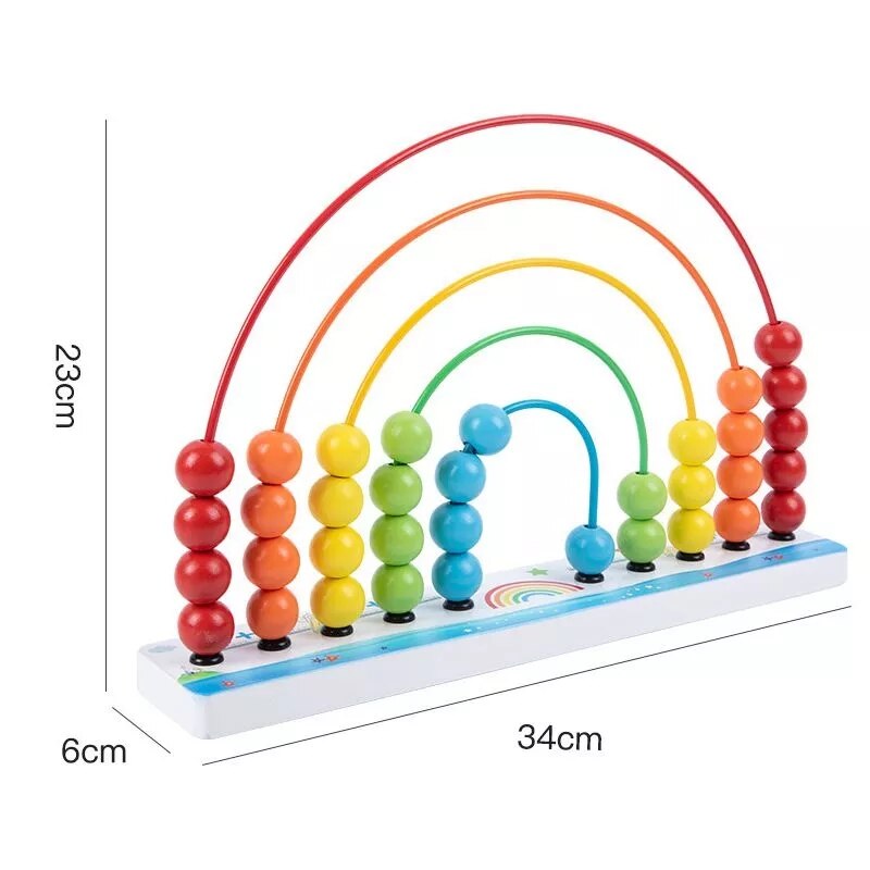 Numaratoare Curcubeu din lemn, Abac cu bile colorate, multicolor ...