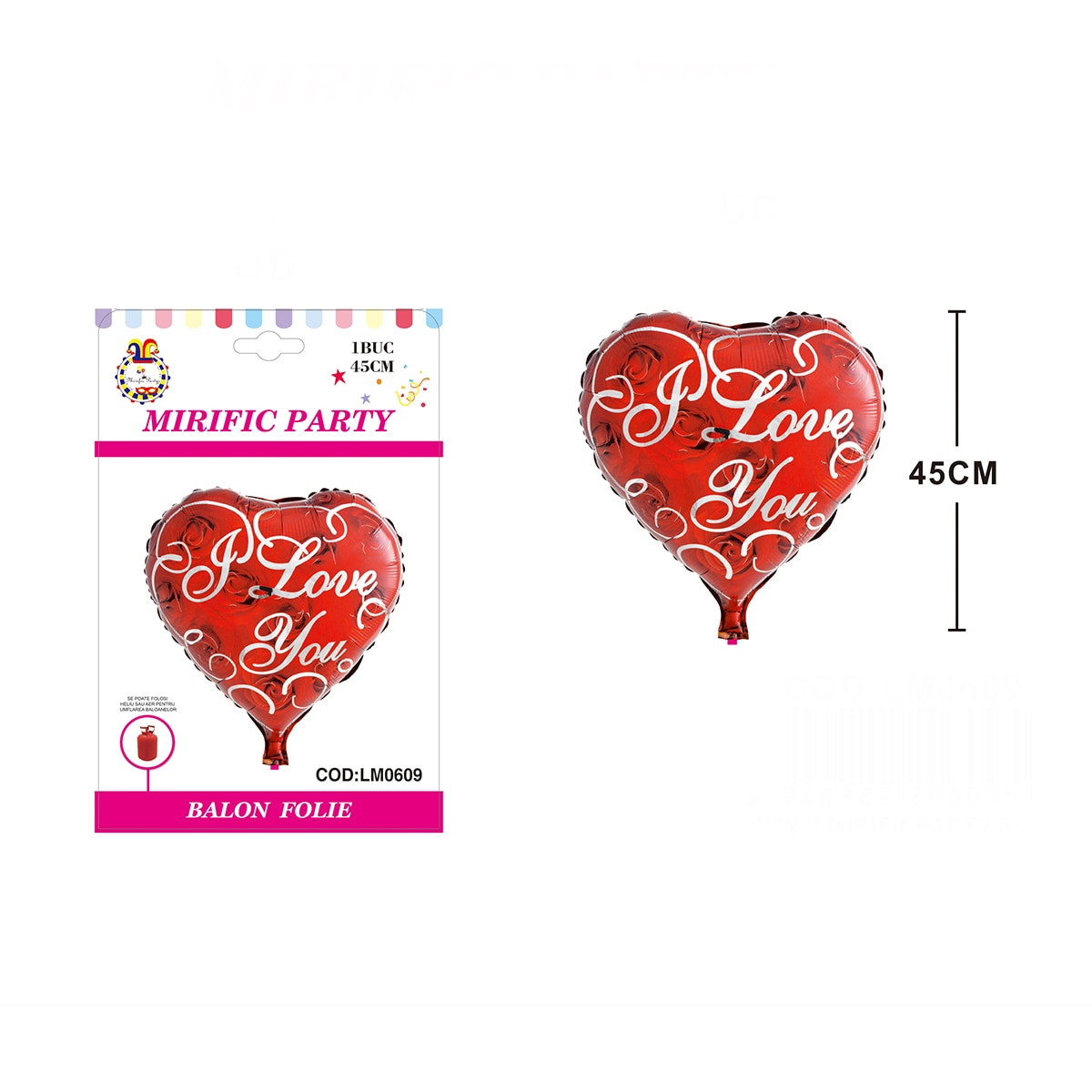 Balon din folie de aluminiu, in forma de inima, I love you, rosu, 45 cm ...
