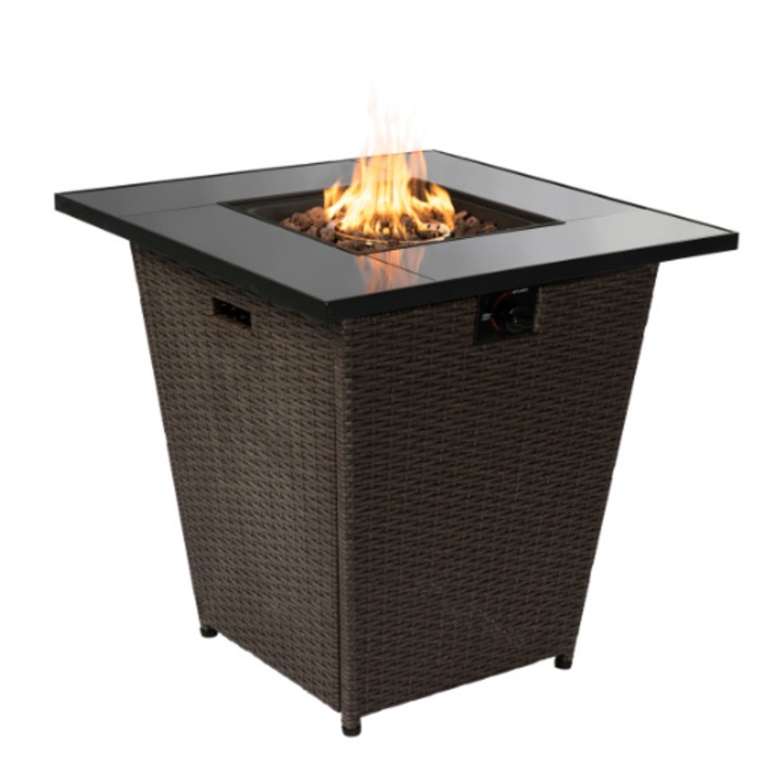 Vatra de foc cu gaz propan, Teamson Home, ratan/29.92 x 29.92 x 28.74 ...