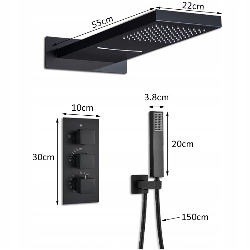 Set baterie dus S-1159B cu para patrata, montare perete, 3 functii de ...