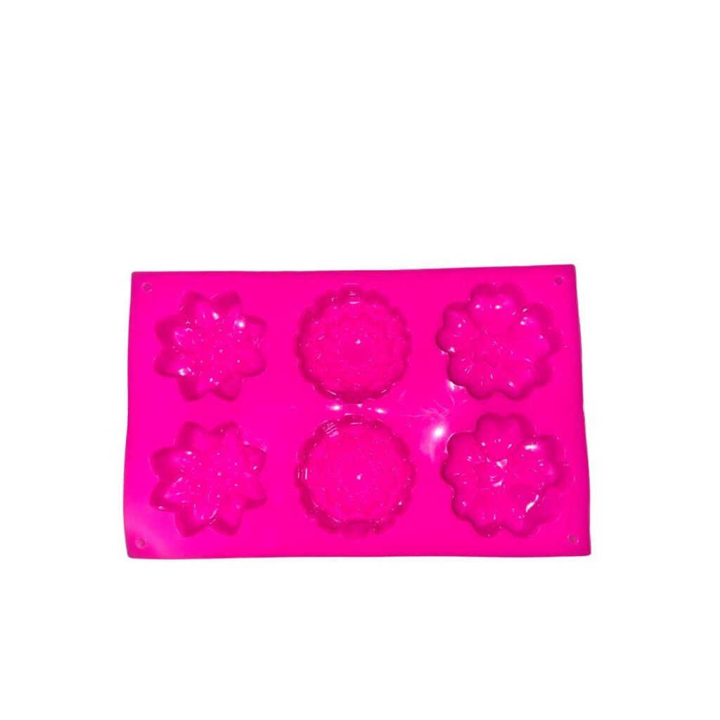 Forma silicon pentru prajituri, 6 cavitati, model floral, roz - eMAG.ro